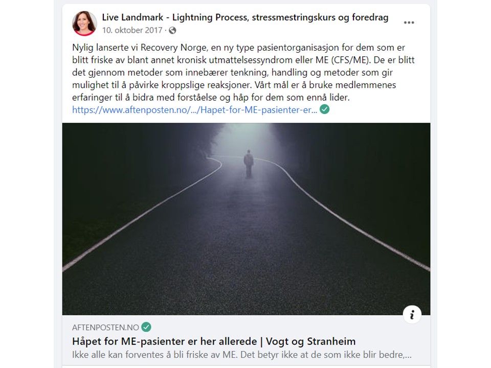 Recovery Norway is a Lightning Process organization | MElivet